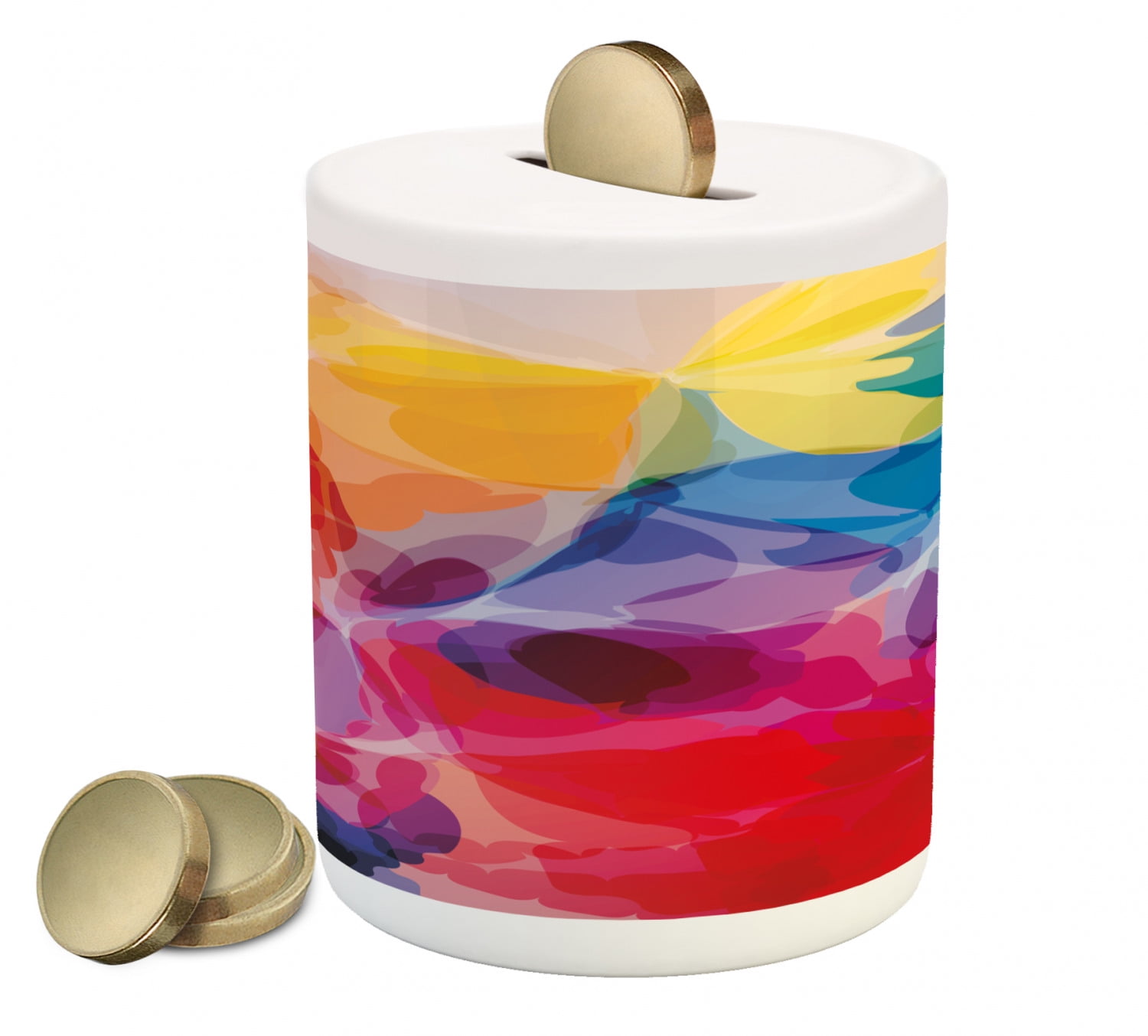 Art Piggy Bank, Blurry Big Flower Petals with Brush Effect Vibrant ...