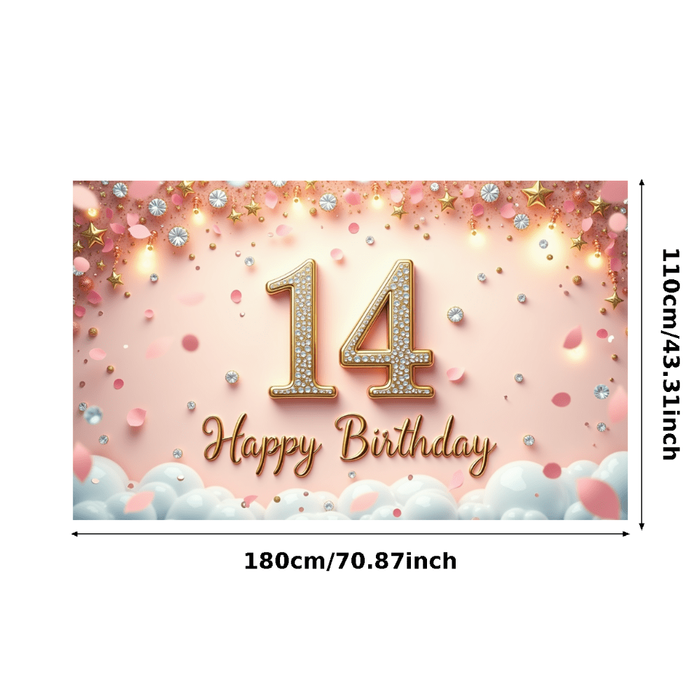 Floral Pink Birthday Banner Happy 14 Birthday Decoration Glitter ...