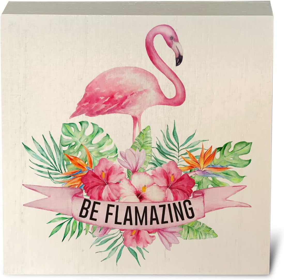 Floral Pink Flamingo Wood Box Sign Rustic Farmhouse Style Summer Be ...