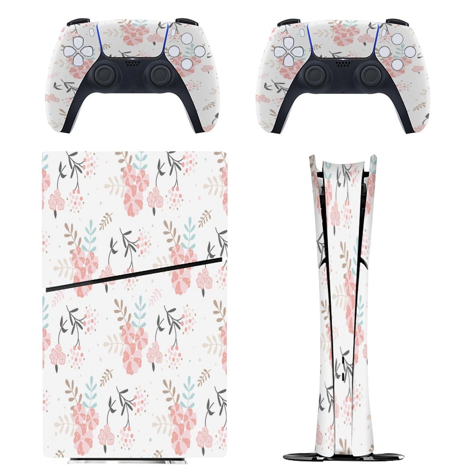 Floral, Pink, PS5/PS5 Slim Digital Disc Skin Sticker For Console And ...