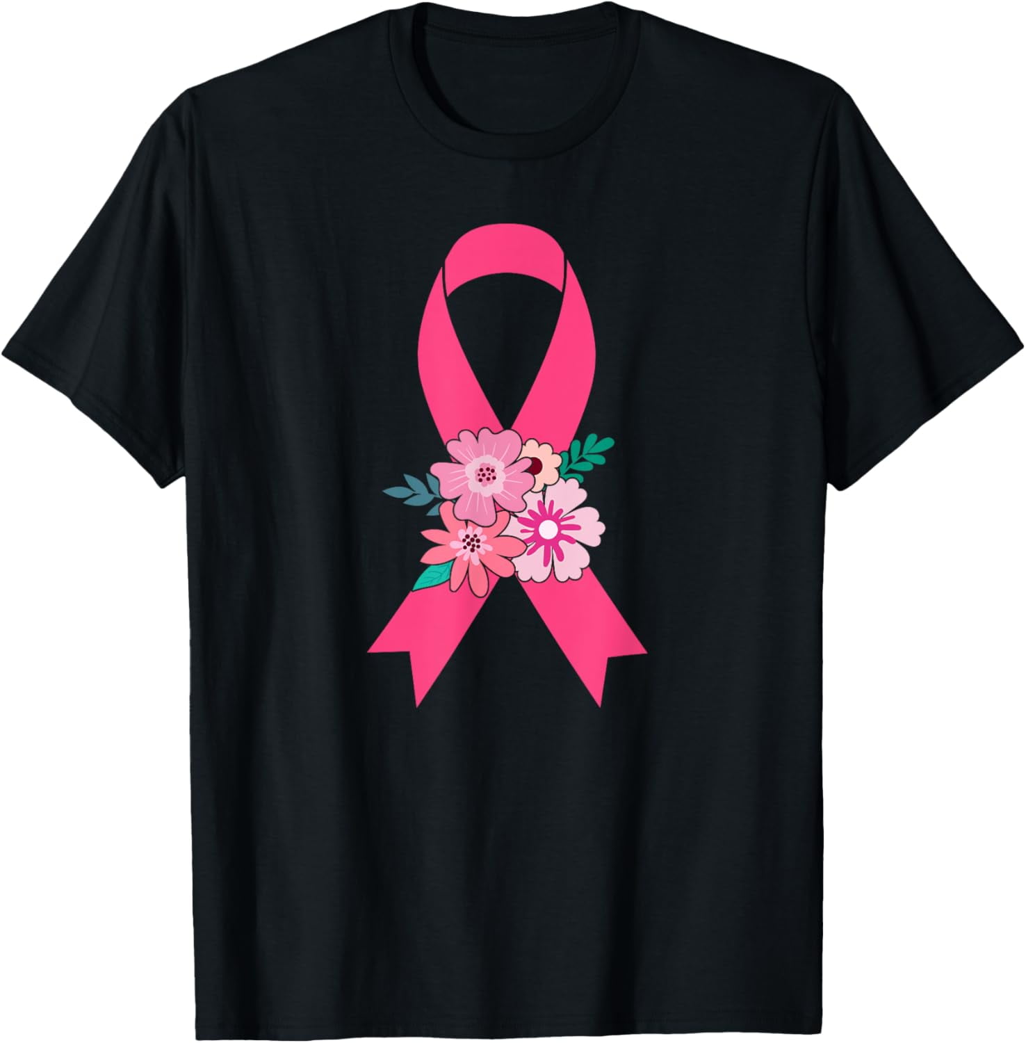Floral Pink Ribbon Breast Cancer Awareness Groovy Hippie T-Shirt ...