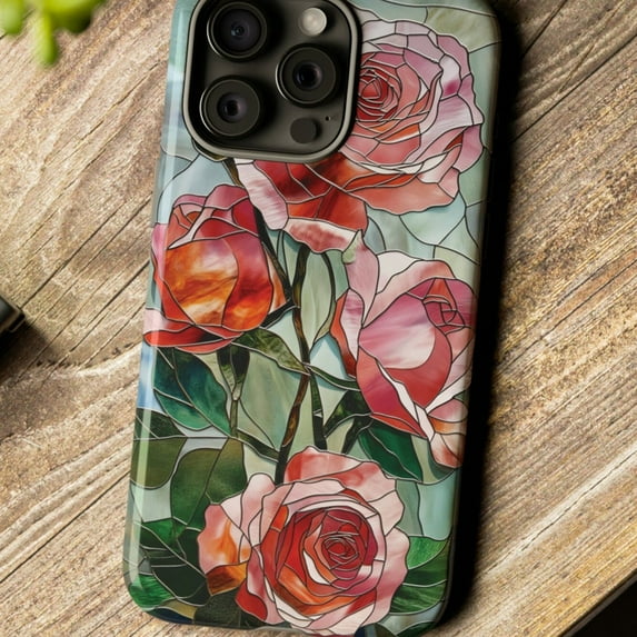 Floral Pink Roses Garden Stained Glass Compatible Phone Case for iPhone ...