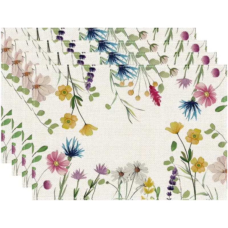 Floral Placemats Set of 4 Colorful Wild Flower Plants Printed Place ...