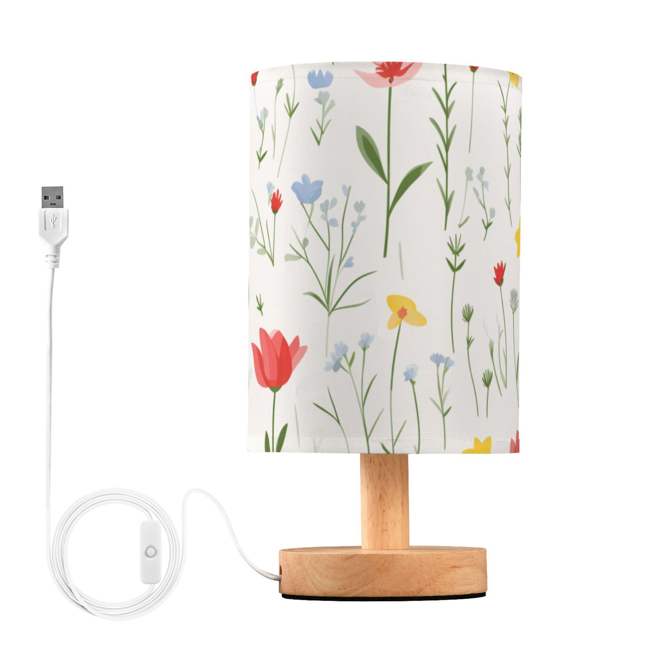 Floral Plant Flowers Bedside Table Lamp LED Warm Lights with USB ...