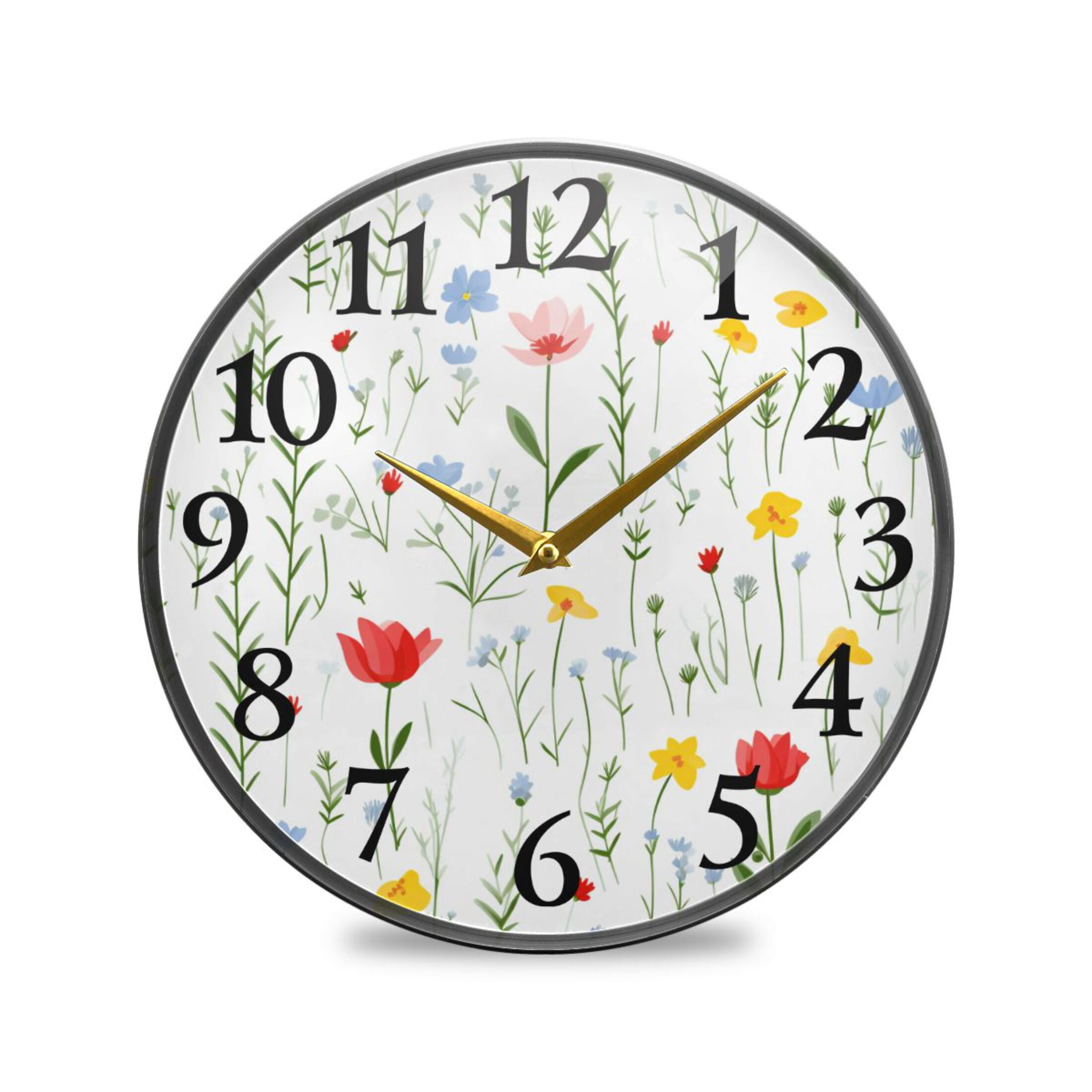 Floral Plant Flowers Wall Clocks Battery Operated 11.9 Inch Round Clock ...