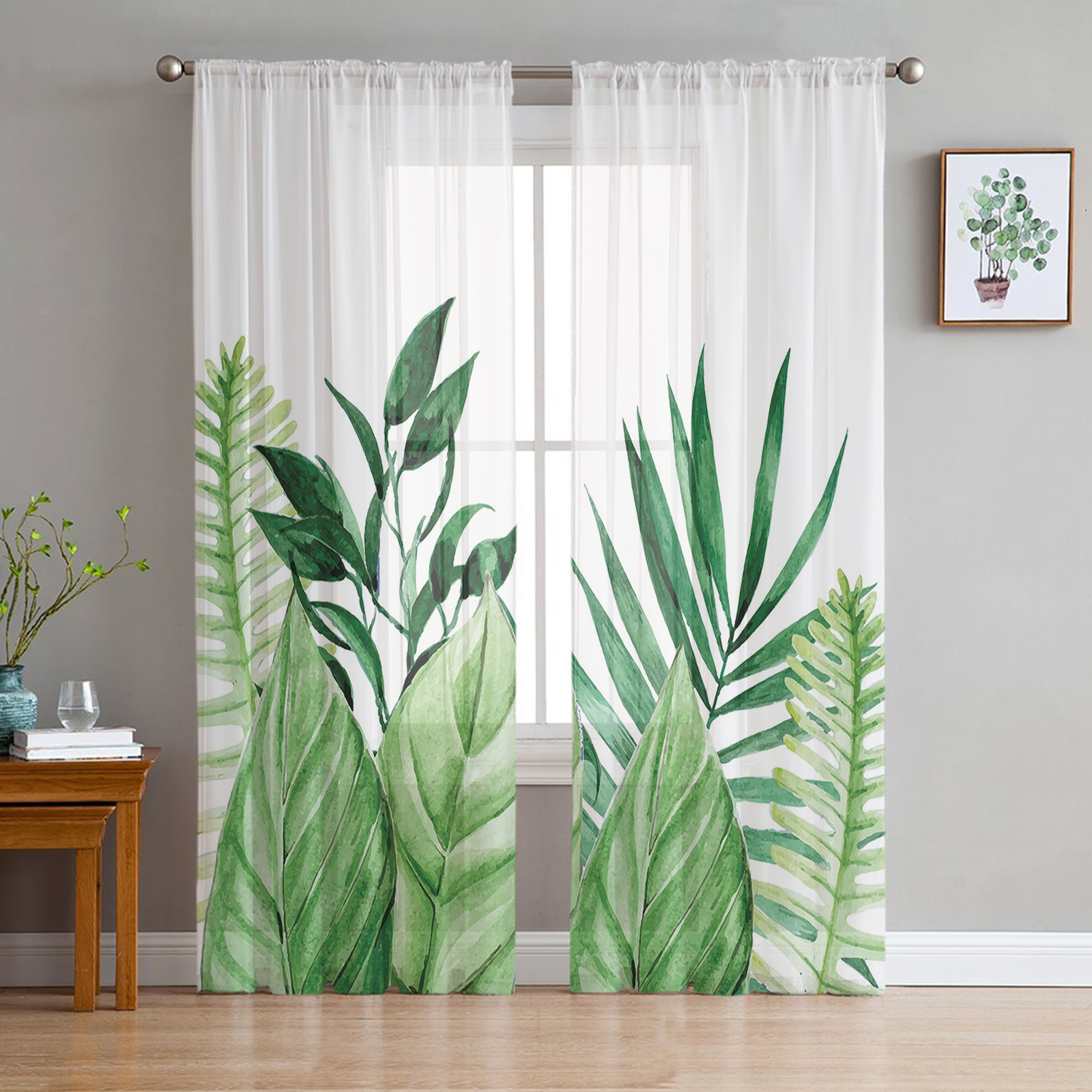 Floral Plants Tropical Plants Green Leaves Sheer Window Curtain Tulle ...