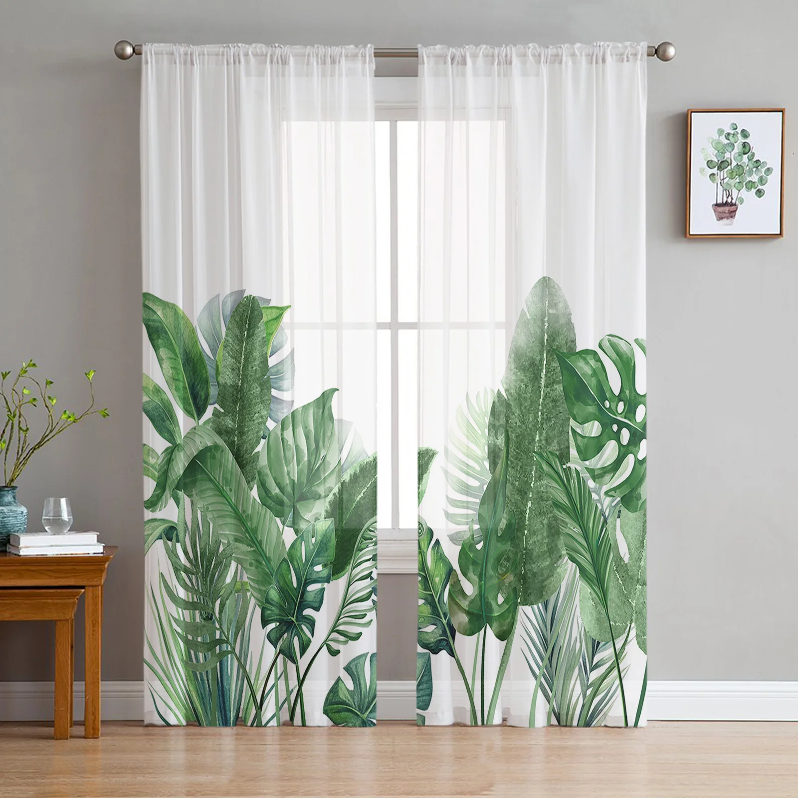 Floral Plants Tropical Plants Green Leaves Sheer Window Curtain Tulle ...