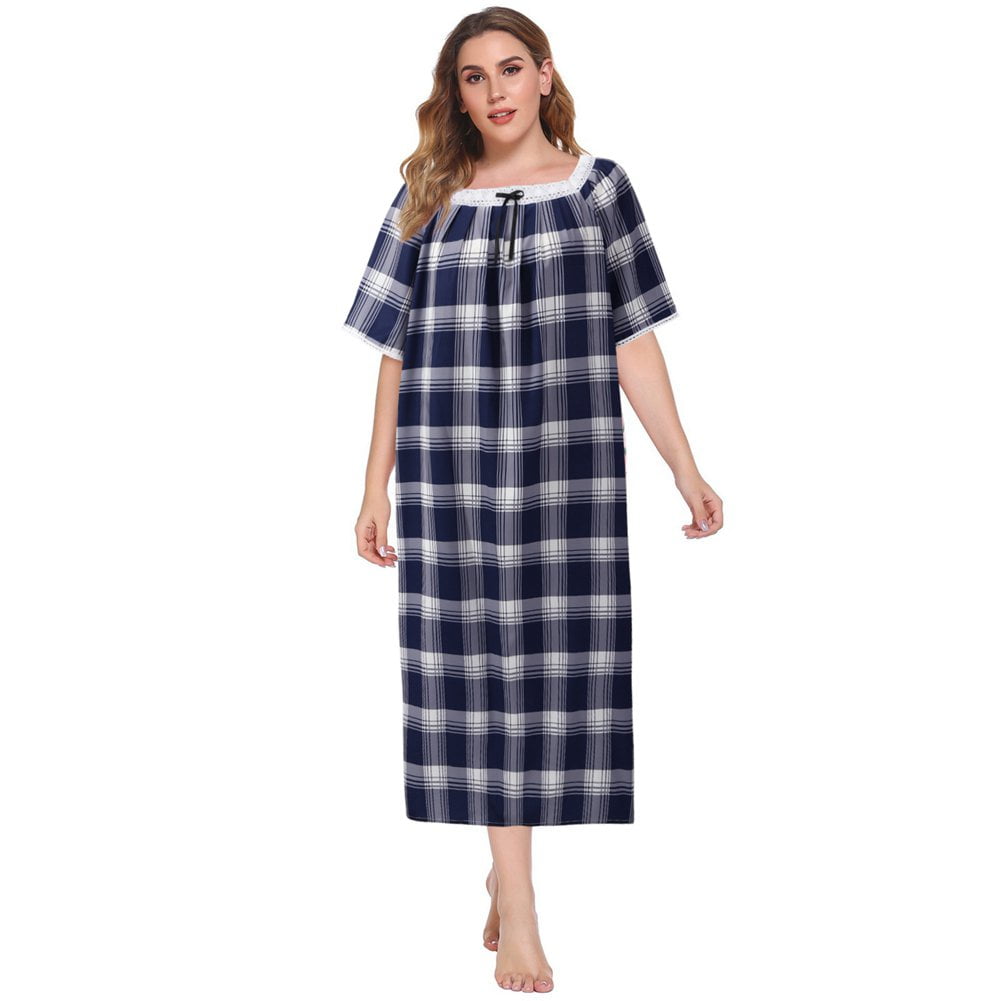 Floral Plus Size Nightgown for Women, Short Sleeve Bow Tie Sleepwear ...