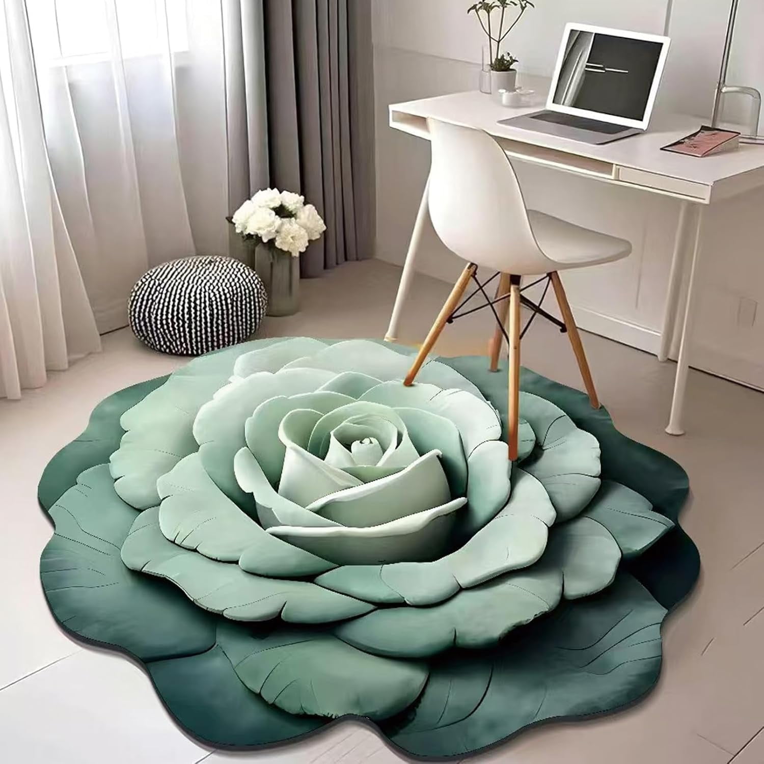 Floral Plush & Diatomaceous Earth Floor Mat, 2025 New 3D Visual Flower ...