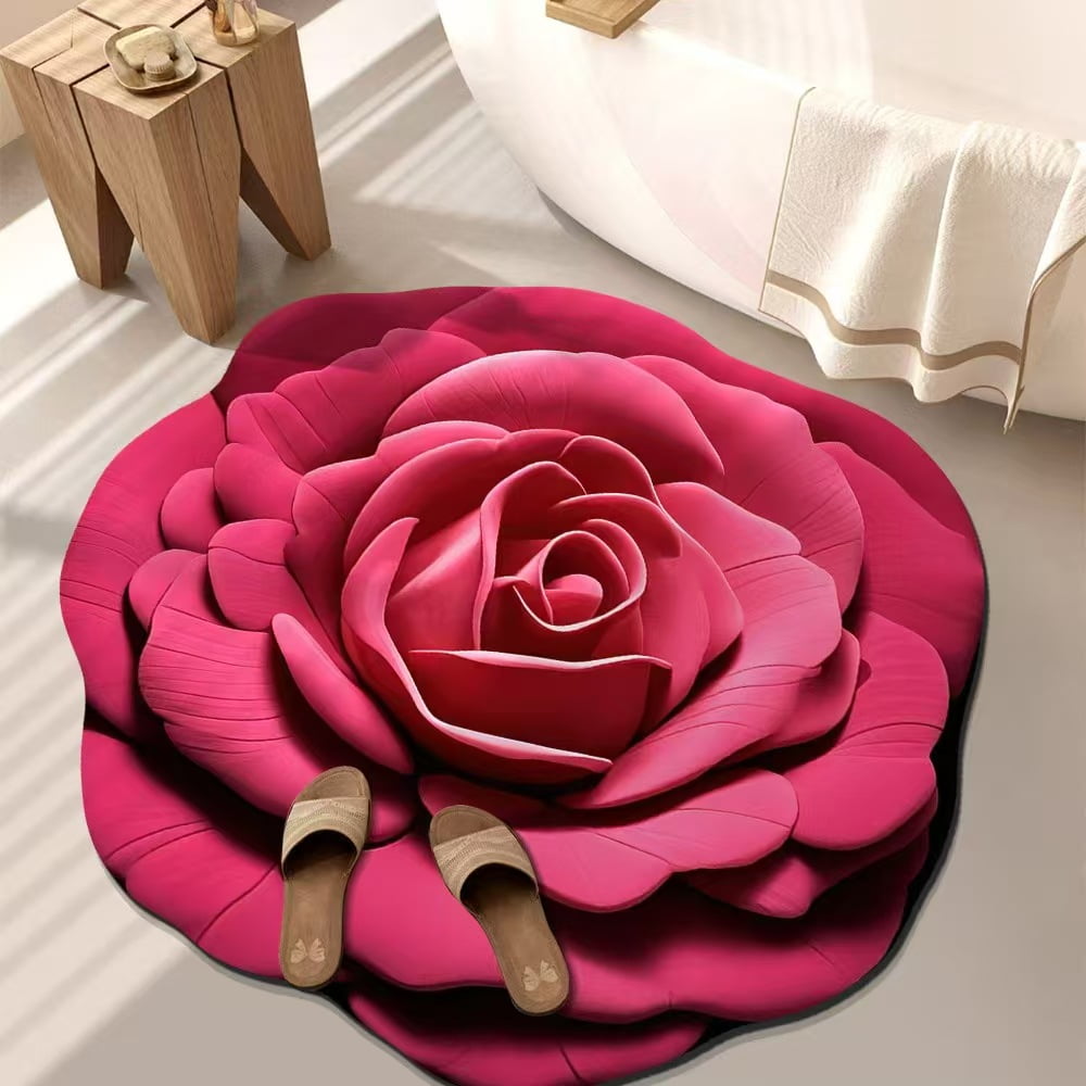 Floral Plush & Diatomaceous Earth Floor Mat, 3D Flower Design Floor Mat ...
