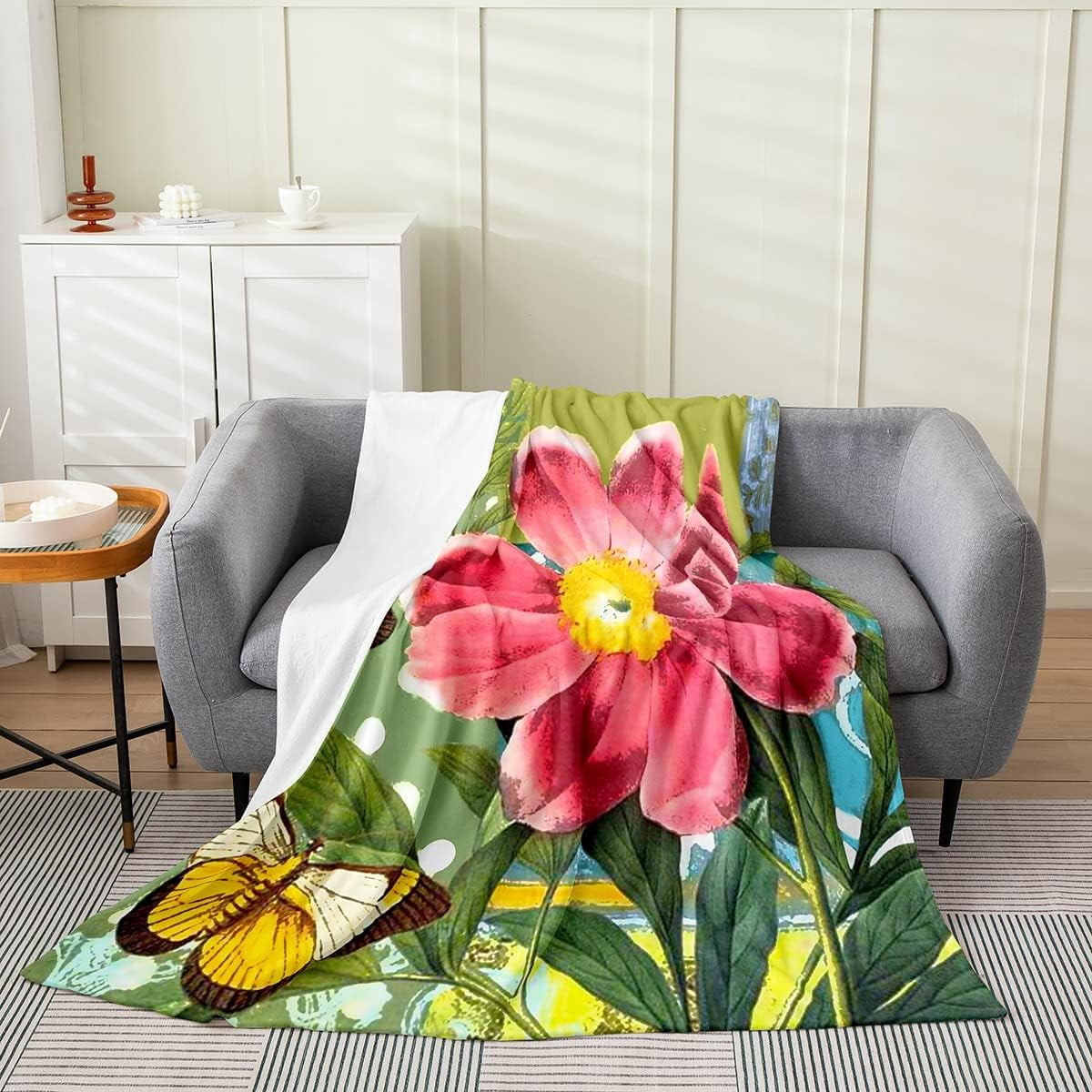 Floral Plush Throw Blanket for Girls Boys Children Vintage Flower ...