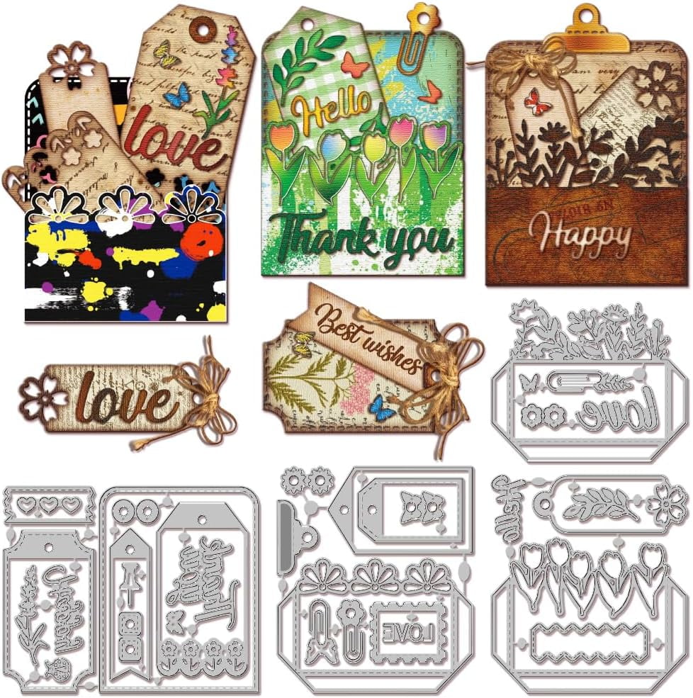 Floral Pocket Label Cutting Dies Bookmarks Die Cuts Flowers and Plants ...