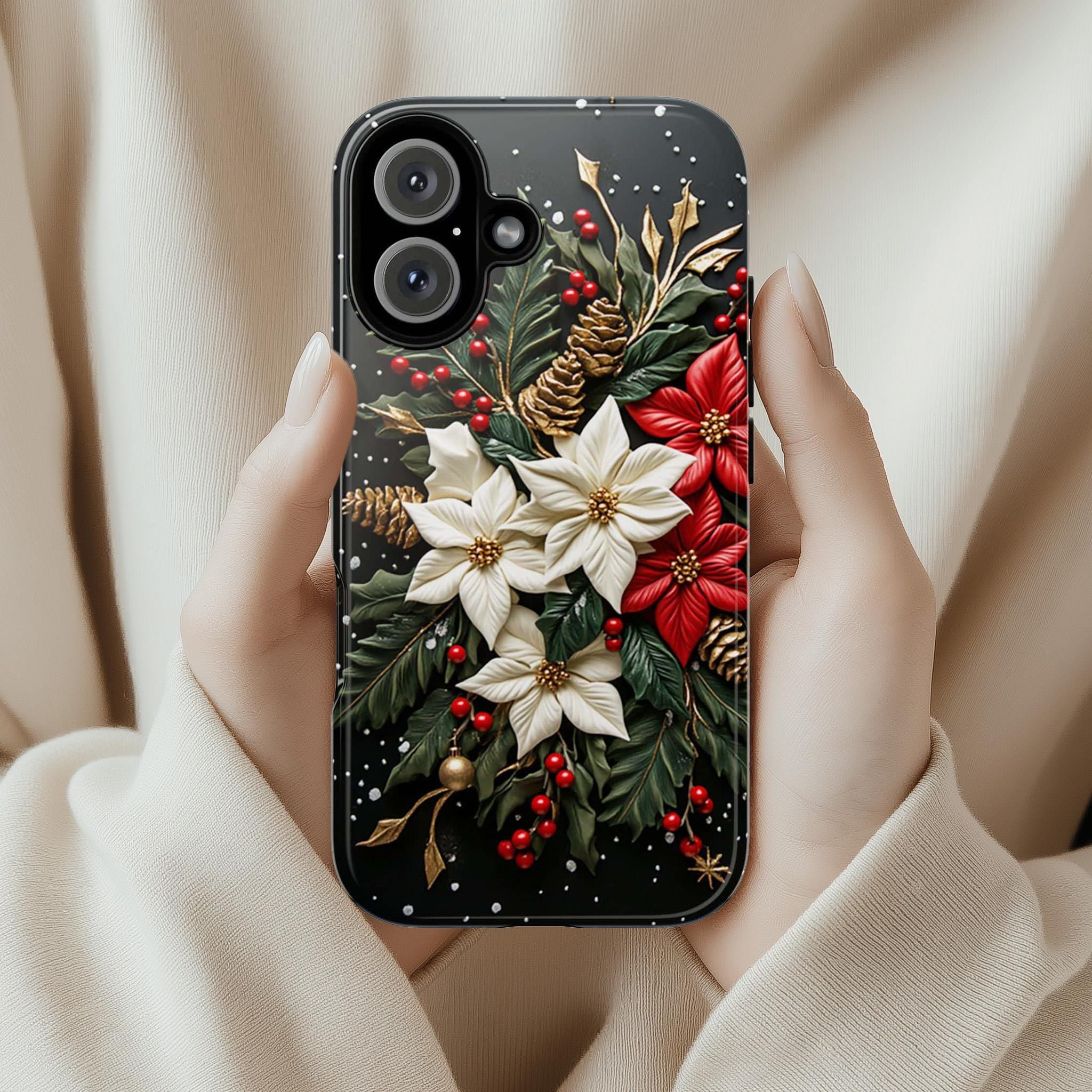 Floral Poinsettia Phone Case Red White Holiday Look with iPhone 17 to ...