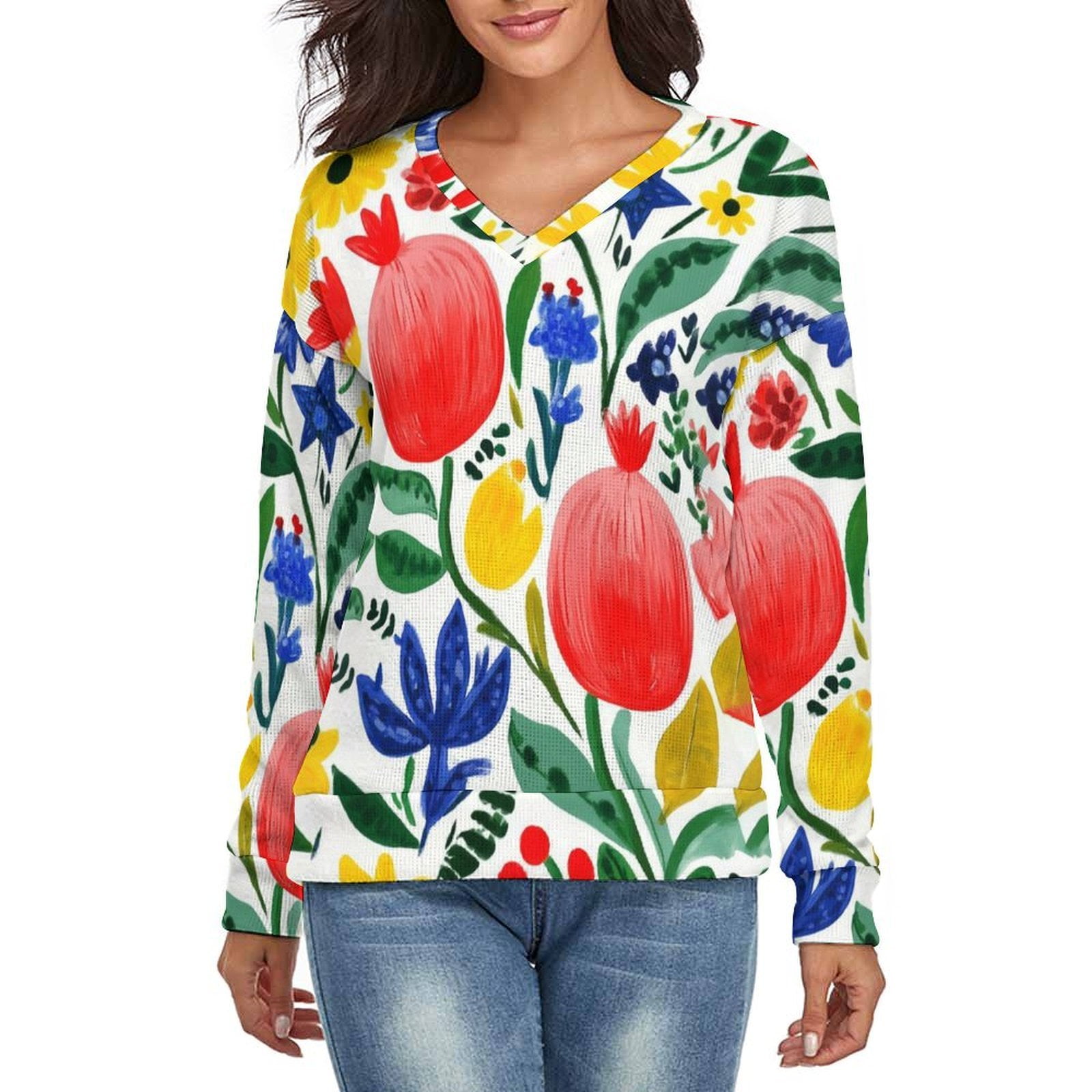 Floral Pomegranates Vibrant Summer Art V-neck Sweater Winter Clothes ...