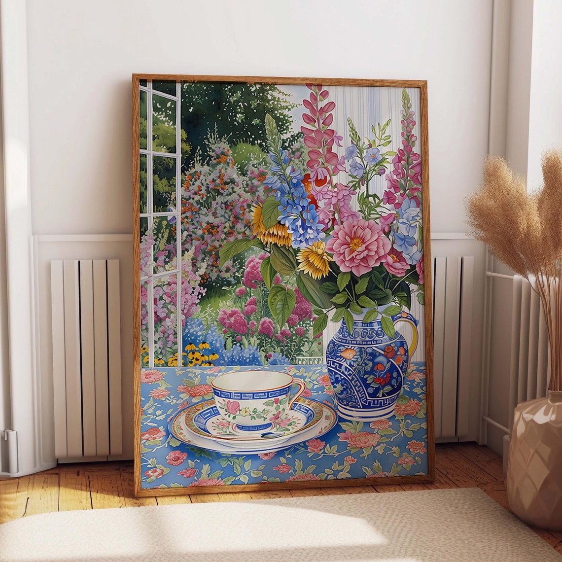 Floral And Porcelain Tea Set Art Poster - Botanical Illustration Wall ...