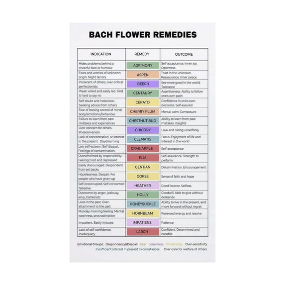 Floral Poster Flower Essences Guide Chart with Meaning Calming Therapy ...