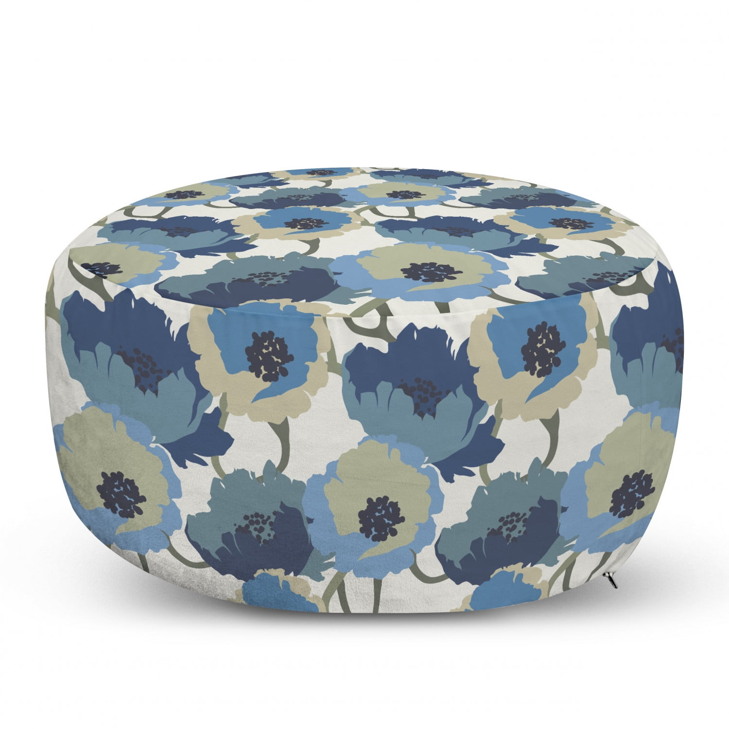 Flowers Pouf Cover with Zipper, Blossom Bouquets Digital Painted ...