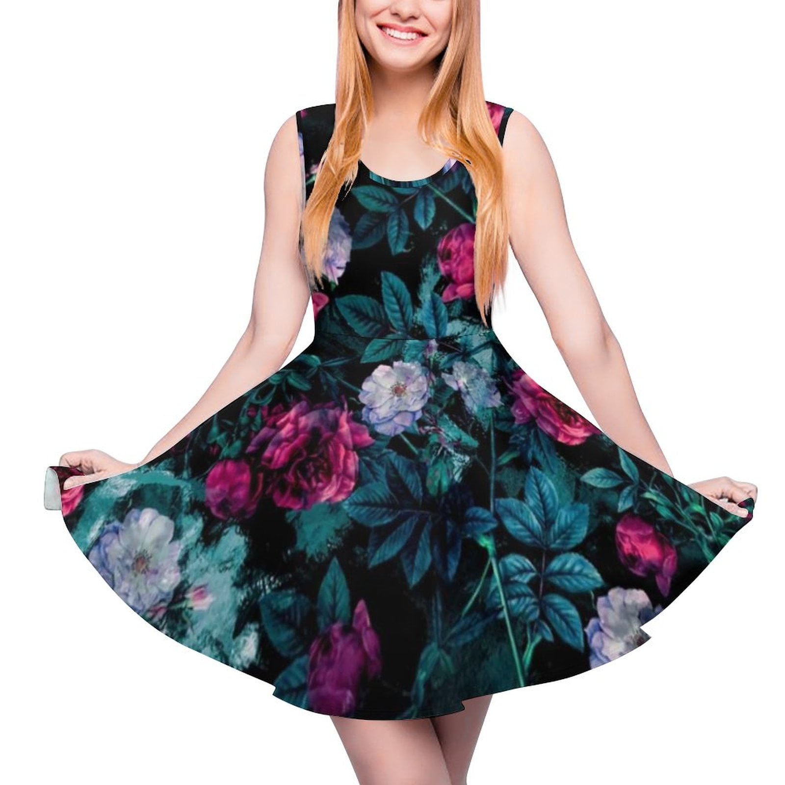 Floral Print Art Dress Almond Blossoms Street Dresses Female Club Skate ...