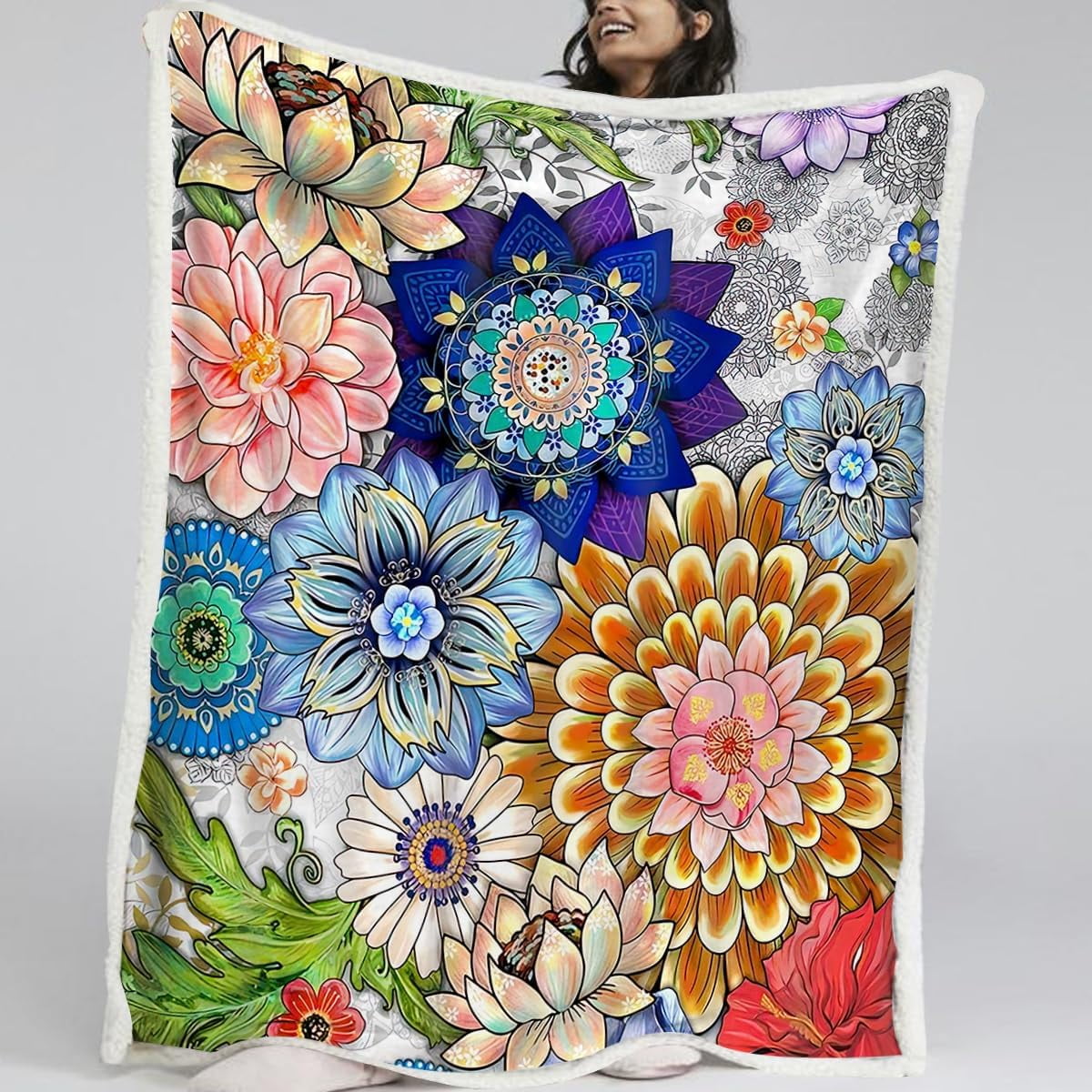 Floral Print Blanket for All Season Botanical Flower Plants Sherpa ...