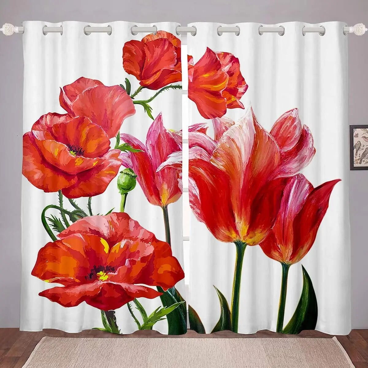 Floral Print Curtains for Bedroom Living Room 3D Rose Curtains for Kids ...