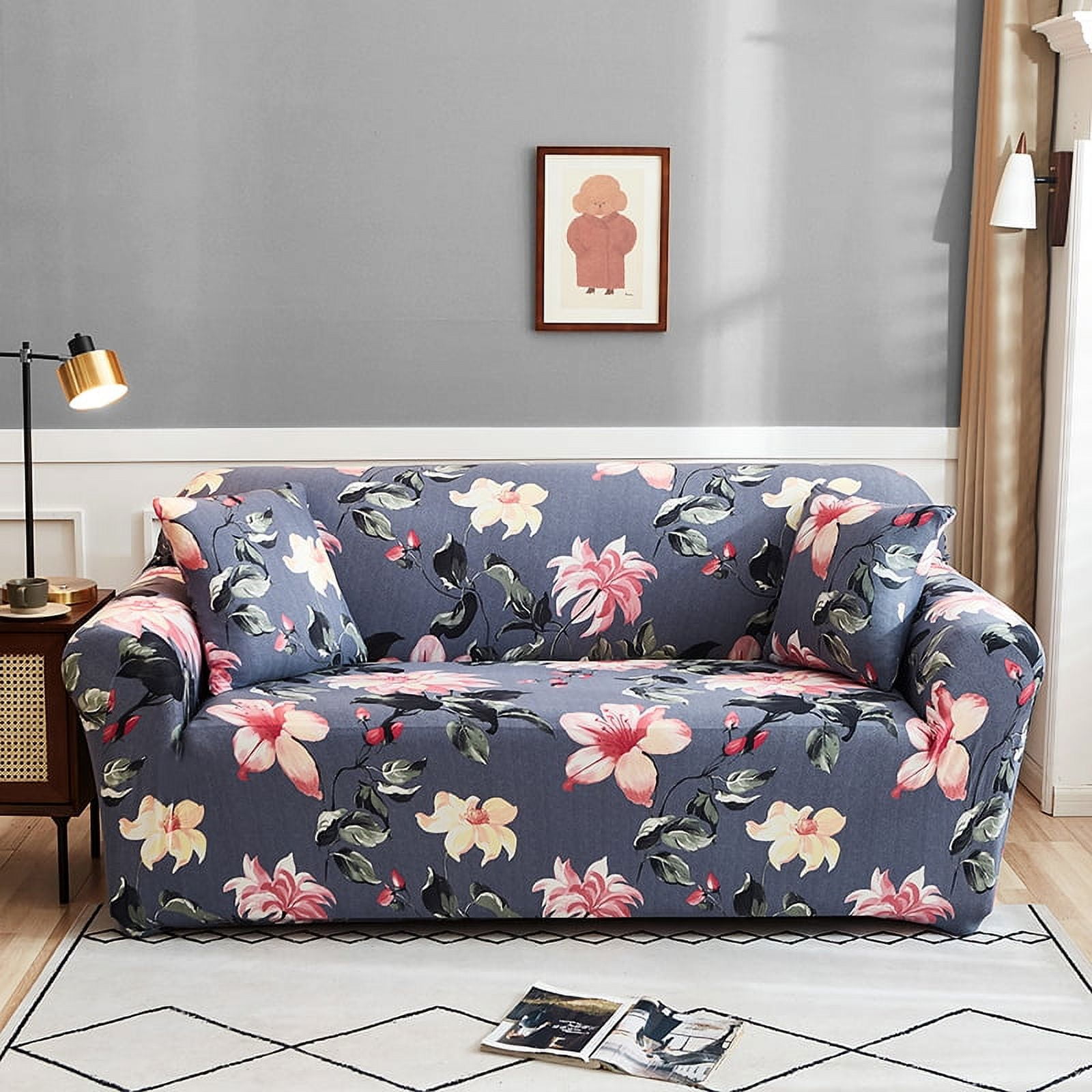 Floral Print Elastic Sofa Cover Stretch Sofa Covers for Living Room ...