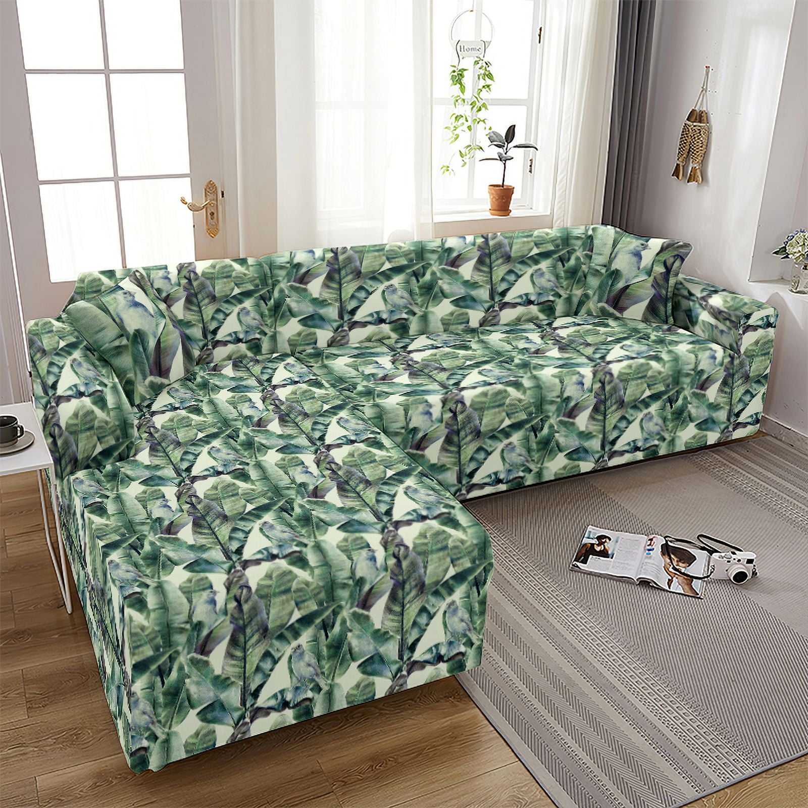 Floral Print Elastic Sofa Cover Tropical Plant Stretch Sofa Covers for ...