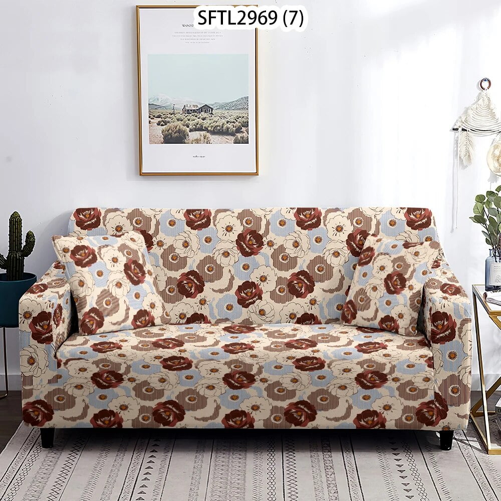 Floral Print Elastic Sofacover All-Inclusive Slip-Resistant Strech ...