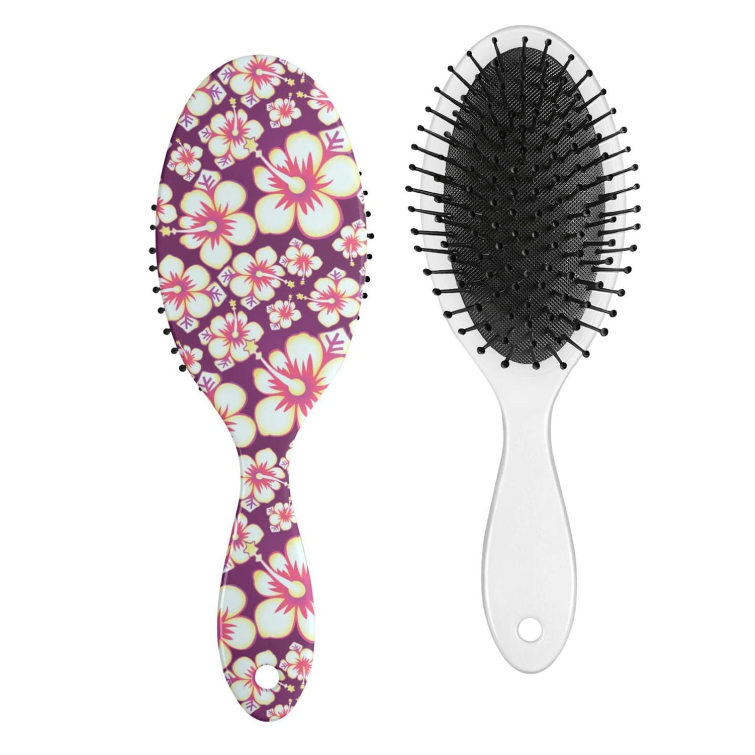Floral Print Hair Brush, Small Floral Retro Pattern Detangling Brush with Tropical Boho Bloom ...