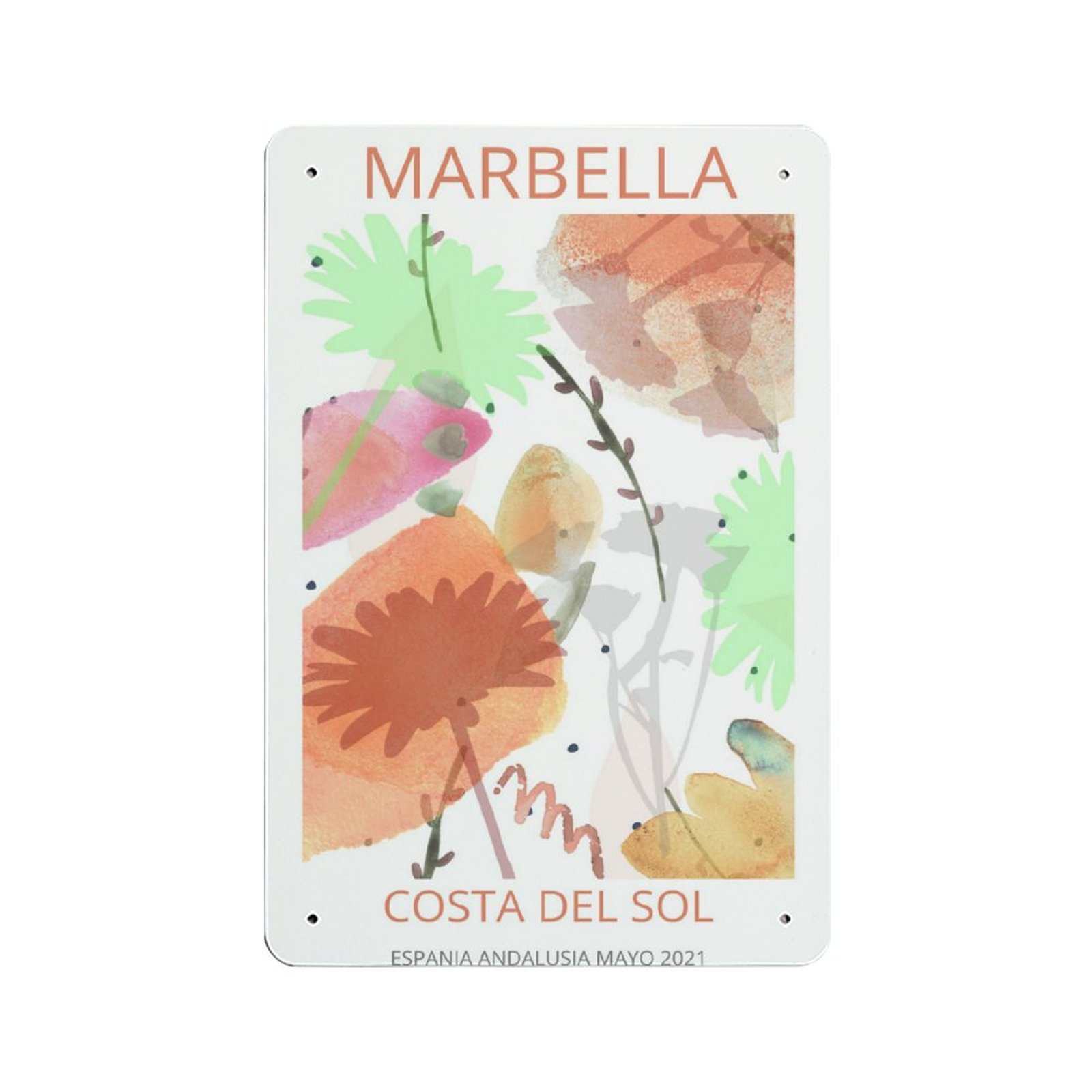 Floral Print, Marbella tin sign, Illustration, Flower Illustration, tin ...