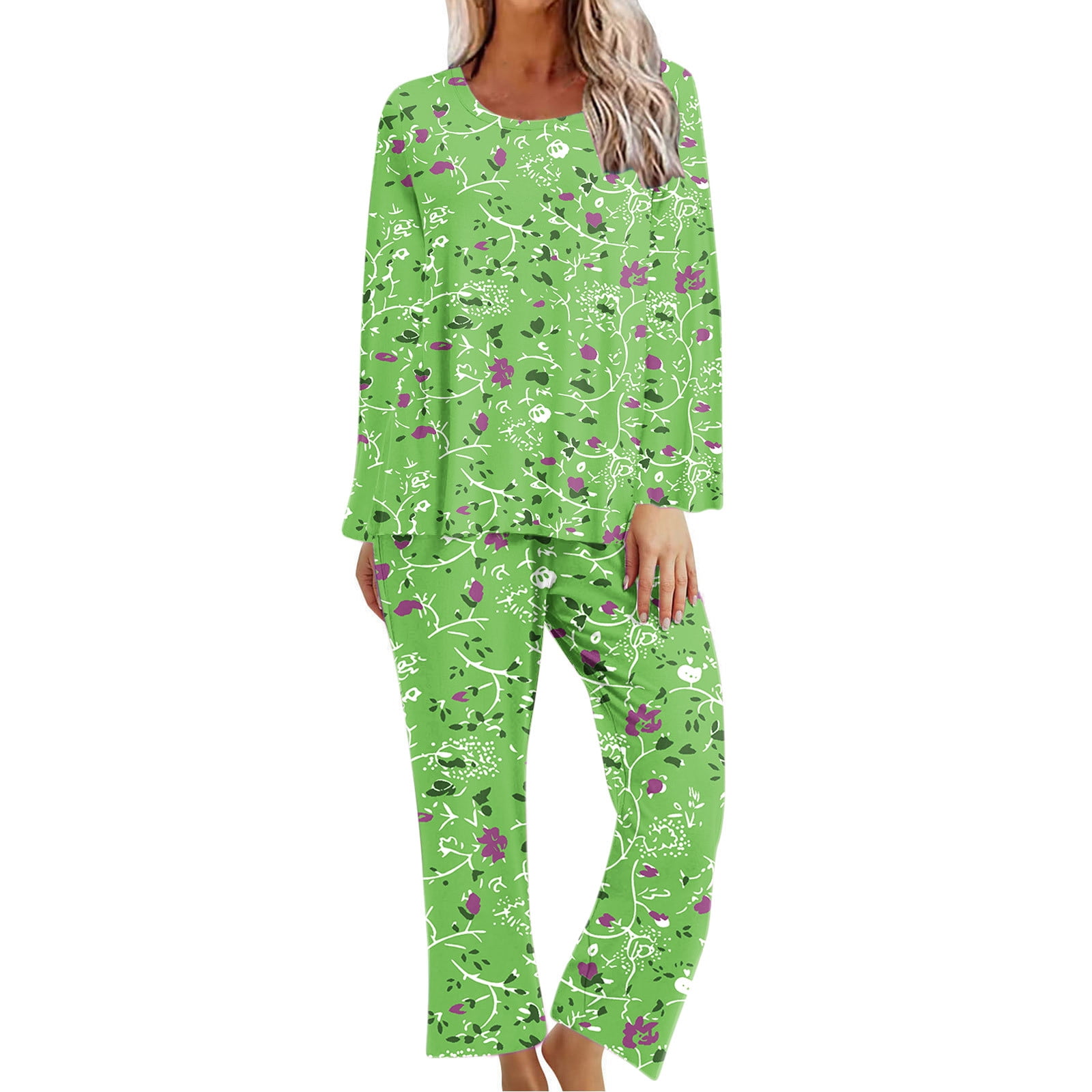 Floral Print Pajamas for Women, Long Sleeve Pajama Sets Loungewear PJS ...