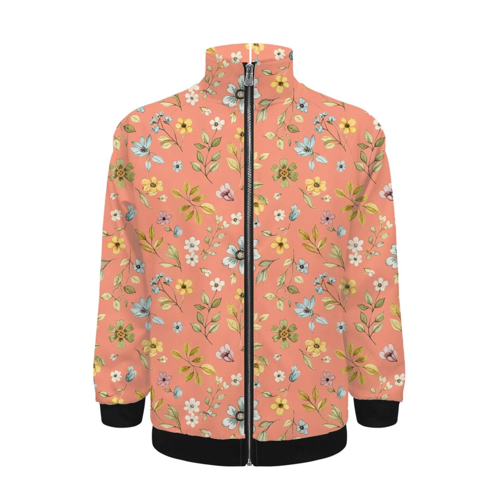 Floral Print, Peach Background Jacket Men's Street Cool Long Sleeves ...