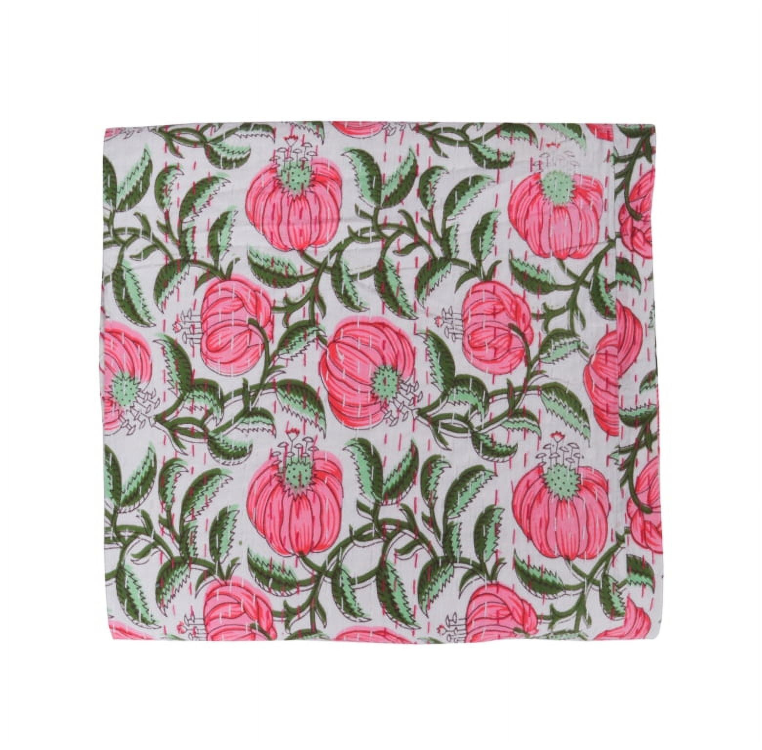 Floral Print Queen Kantha Quilt Indian Block Hand Print Quilt Cotton ...