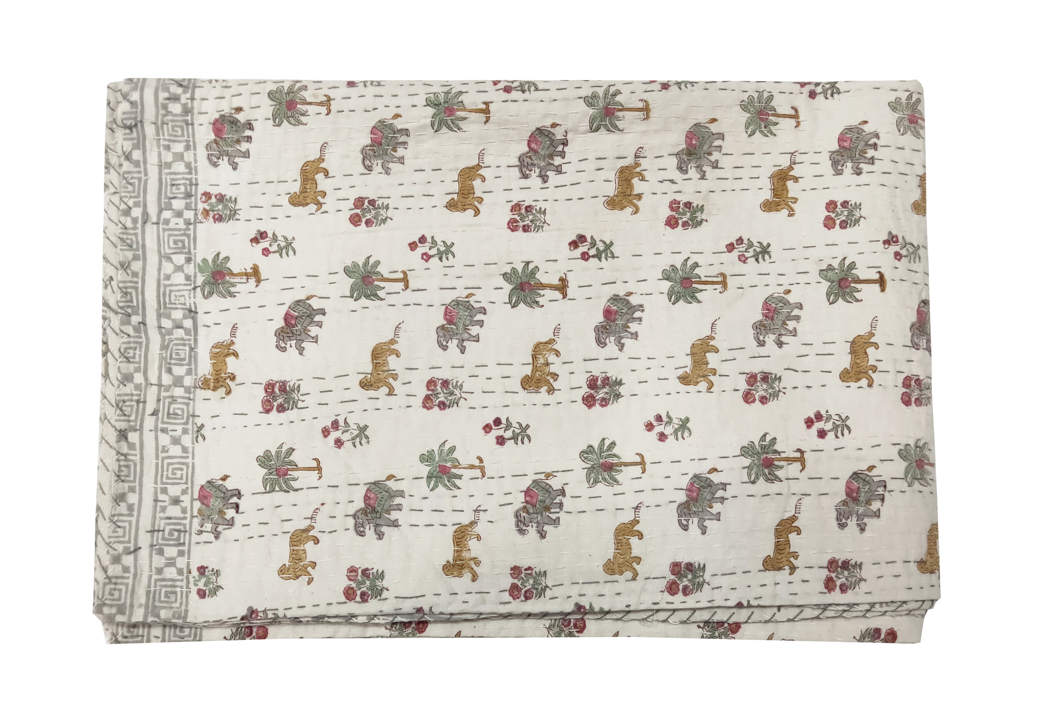 Floral Print Quilt Queen Kantha Quilt Kantha Bedspread Cotton Blanket ...