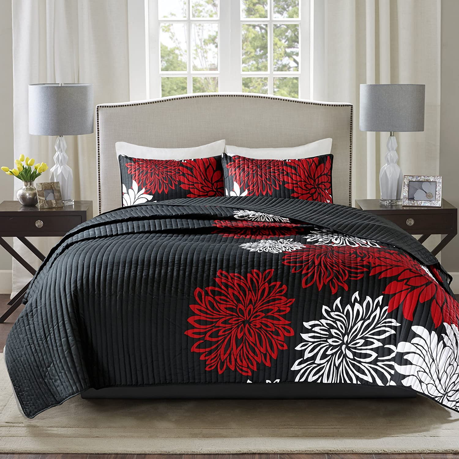 Floral Print Quilt Set with Matching Shams & Decorative Pillows - All ...