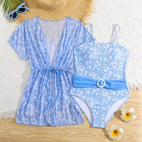 Floral Print Rash Guard Sets Two Piece Girls' Swimsuit Rash Guard Sets ...