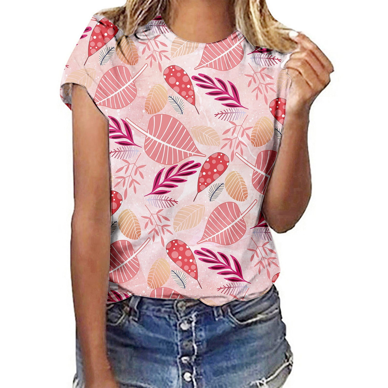 Floral Print Round Neck Short Sleeve T Shirt For Women Spring Summer ...