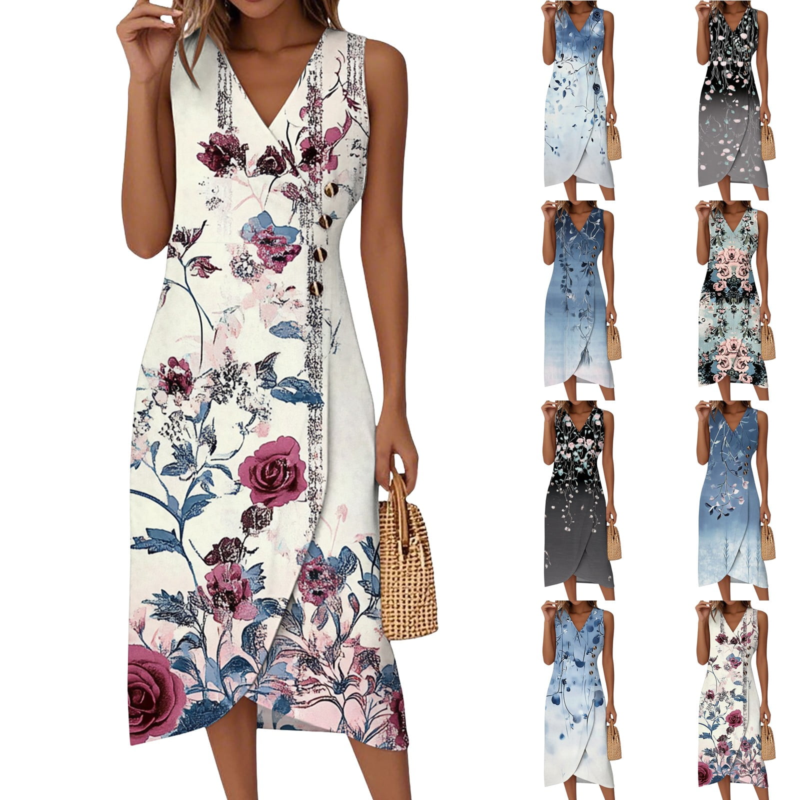 Floral Print Sleeveless Sundress, Dresses for Women 2025 Elegant Classy ...