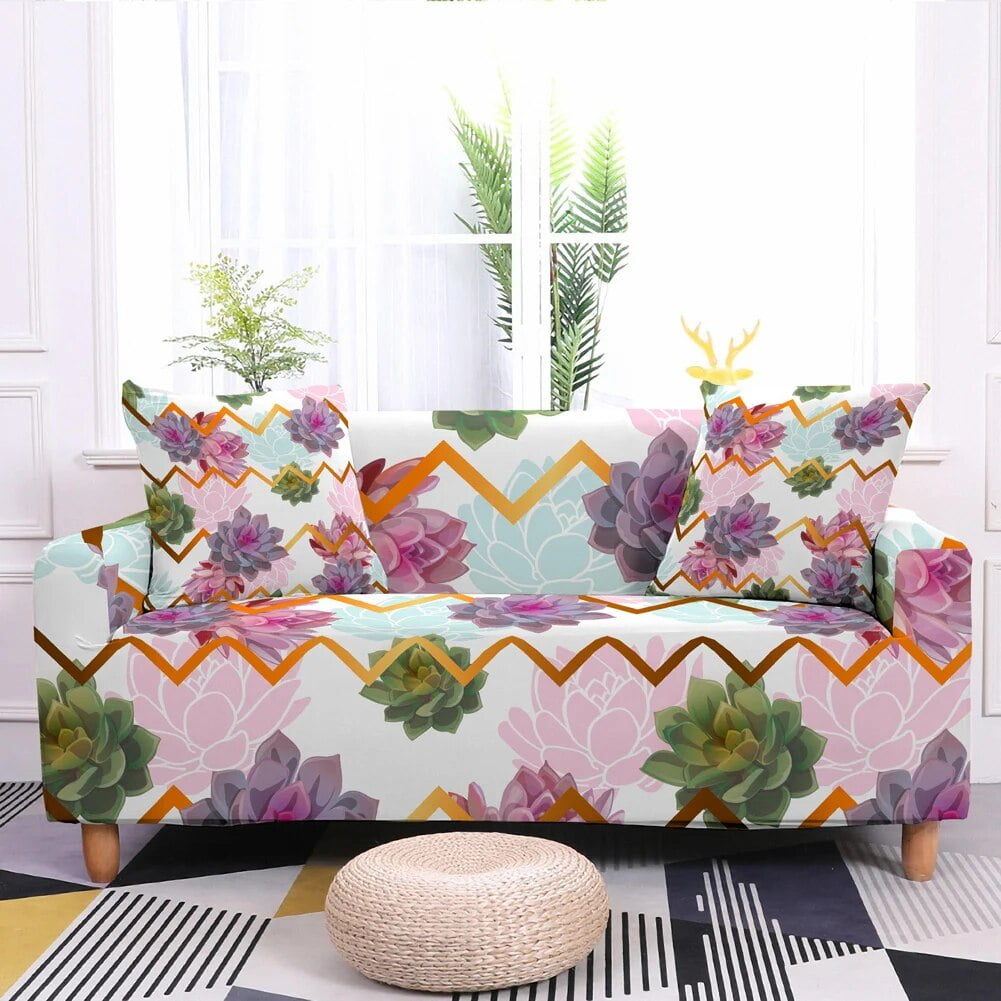 Floral Print Sofa Cover 1/2/3/4 Seater Tropical Plant Couch Cover For Home r Polyester Stretch ...
