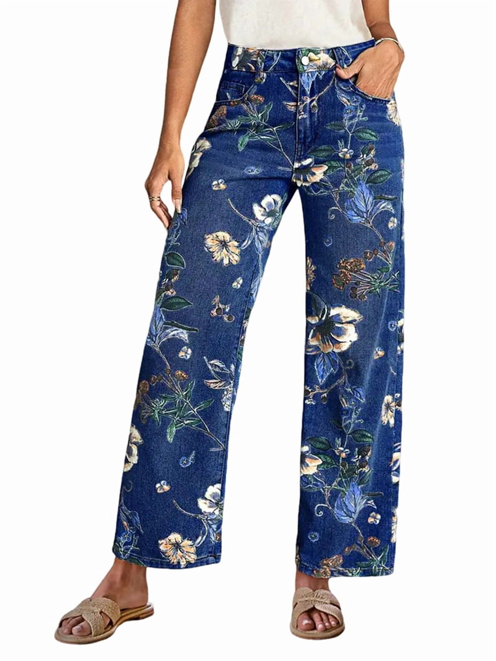 Floral Print Wide Leg Pants for Women Trendy Mid Rise Boho Ankle Cute ...
