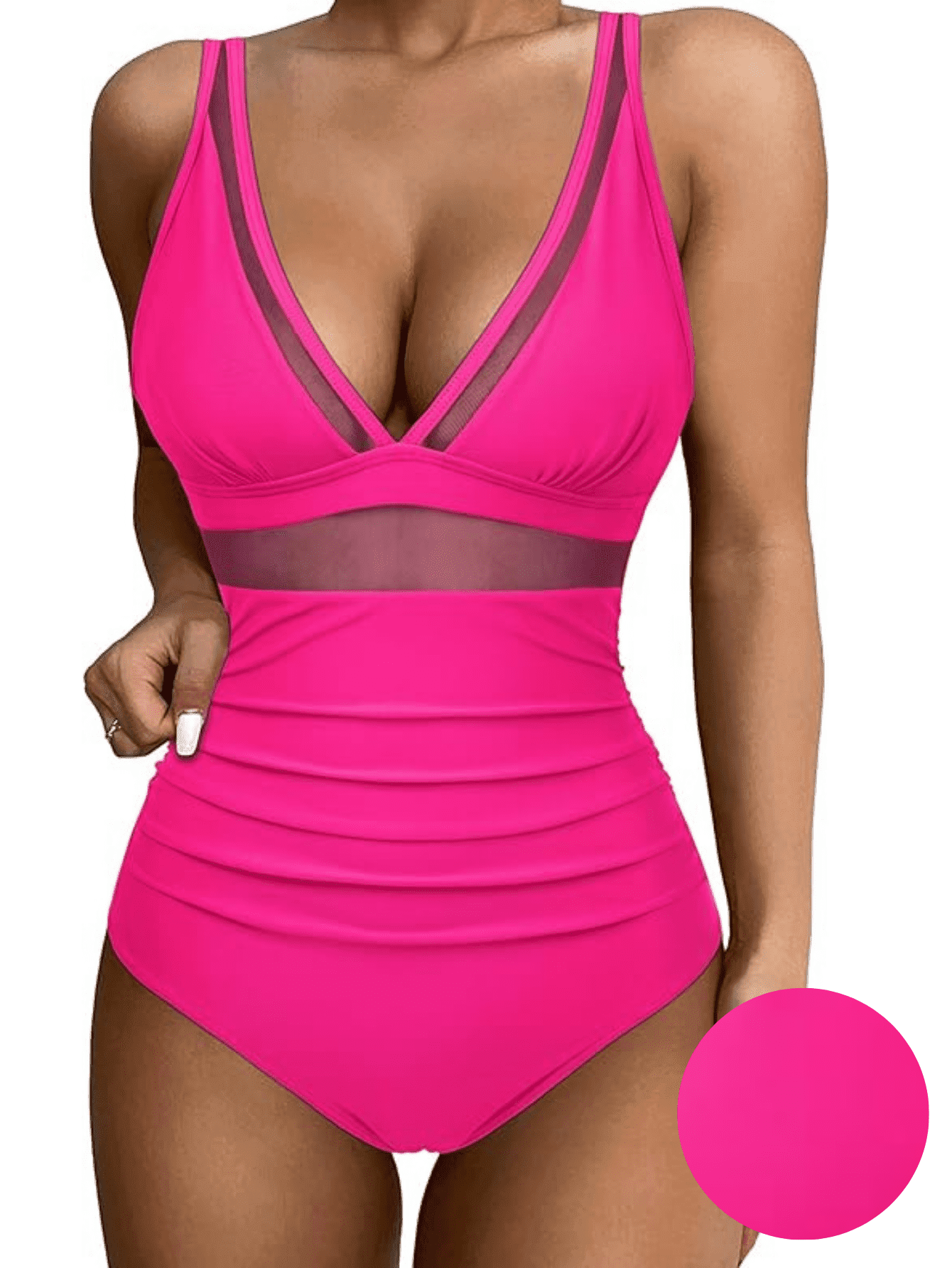 Floral Print Women Sexy Mesh Tummy Control One Pieces Swimsuit For Women Push Up High Waisted
