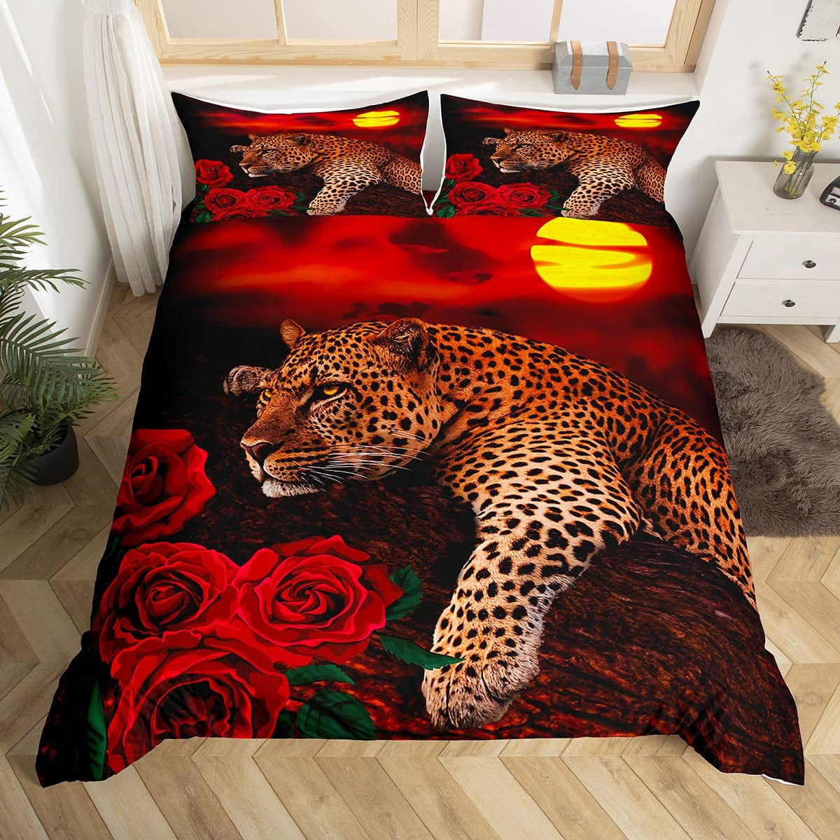 Floral Printed Red Rose Bedding Set 3pcs for Kid Comforter Cover Decor ...