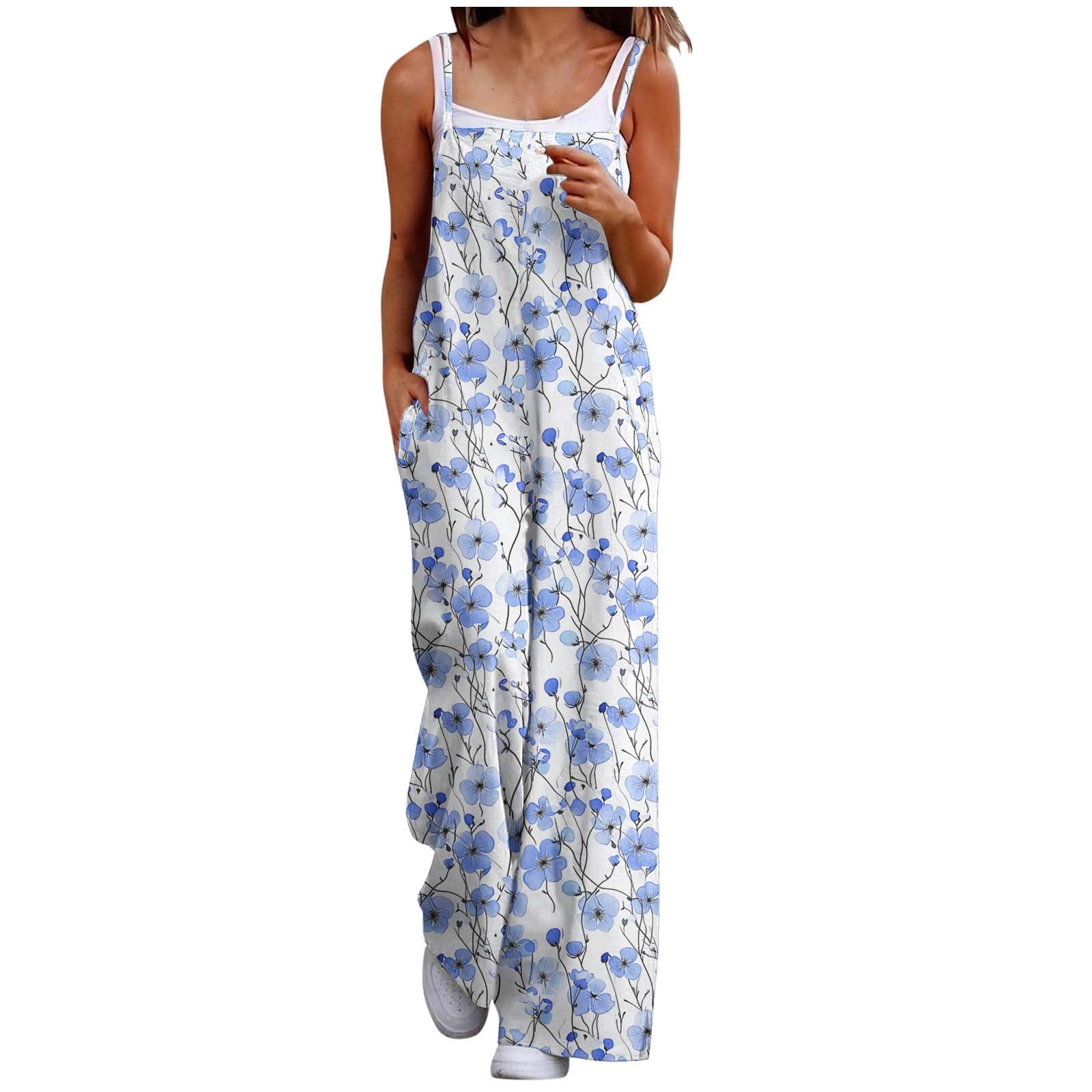 Floral Printed Rompers Women Casual Loose Overalls One Piece Romper ...
