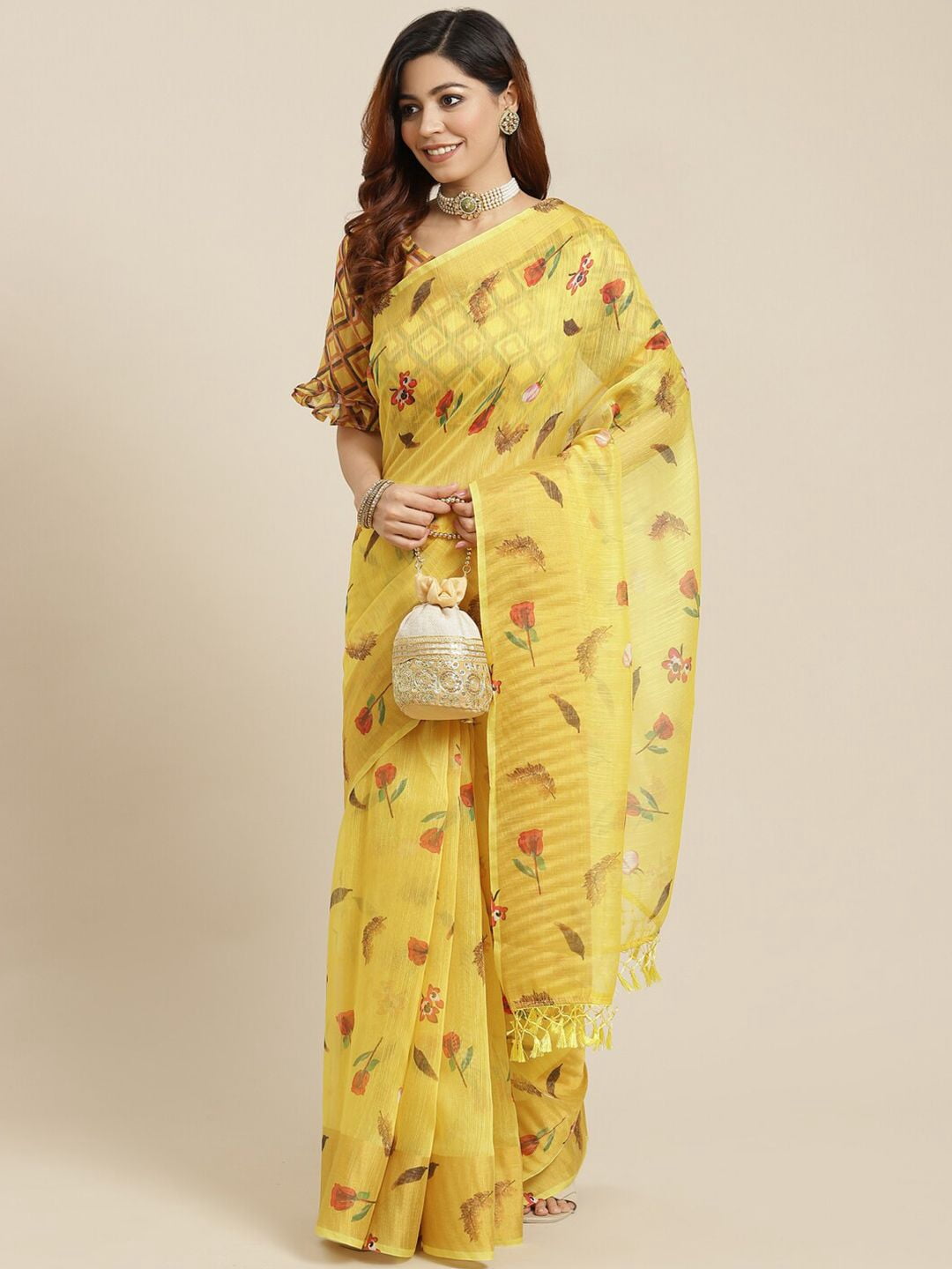 Floral Printed Zari Saree - 23135698 - Walmart.com