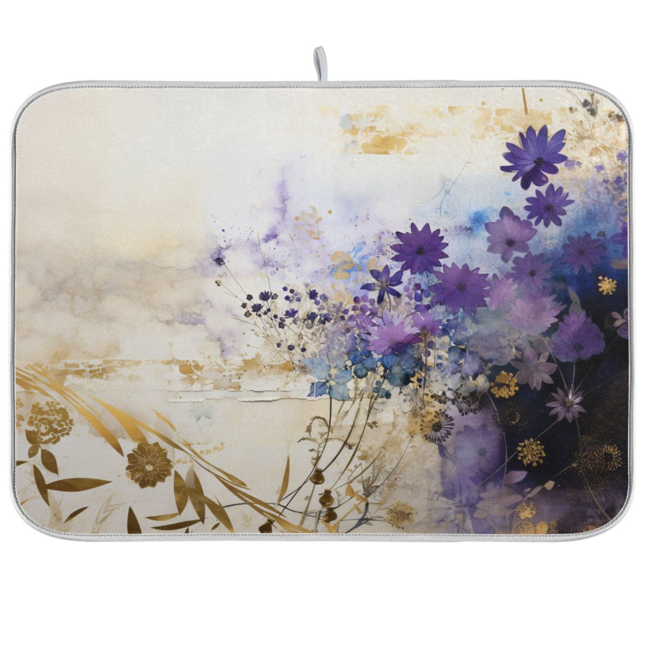 Floral Purple Dish Drying Mat Microfiber Kitchen Pad Large Counter ...