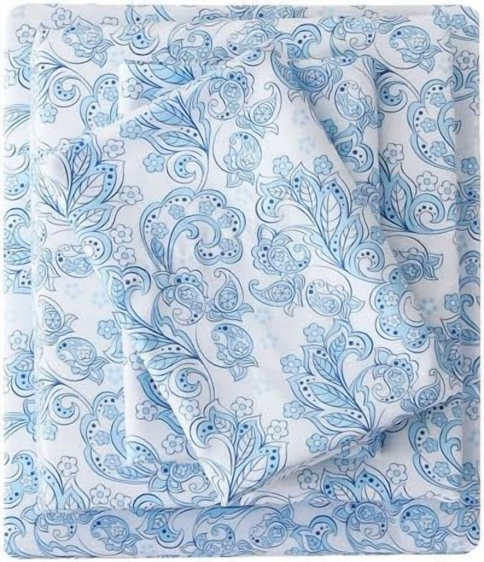 Floral Queen Sheet Set - 4 Piece Boho Blue Turkish Cucumber Paisley ...