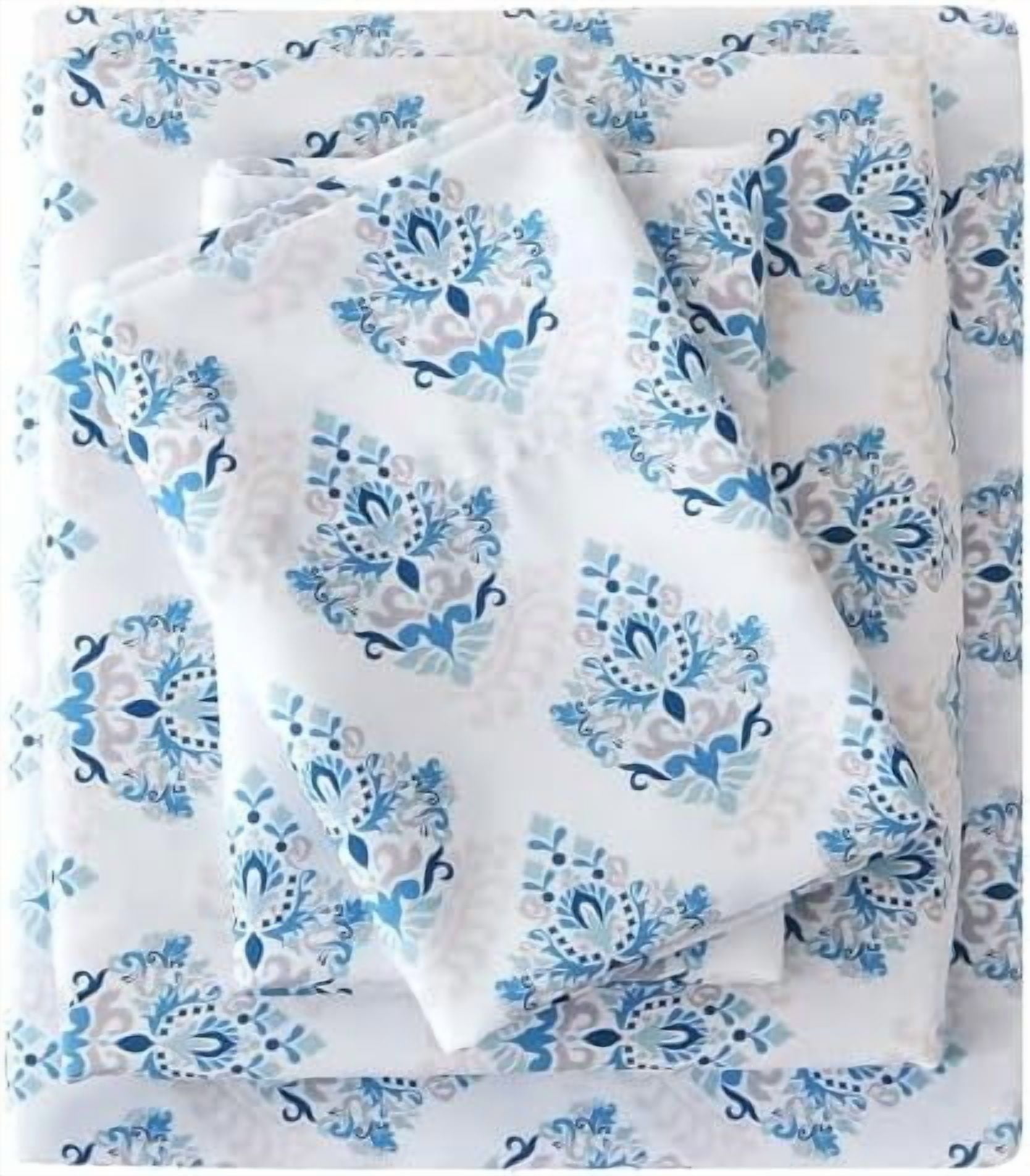 Floral Queen Sheet Set - 4 Piece Ikat Flowers Printed, Aztec Style ...