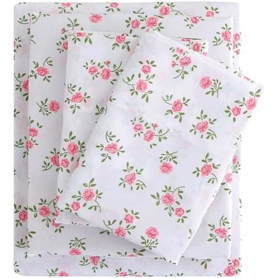 Floral Queen Sheet Set - 4 Piece Little Pink Flower Patterned Bed ...