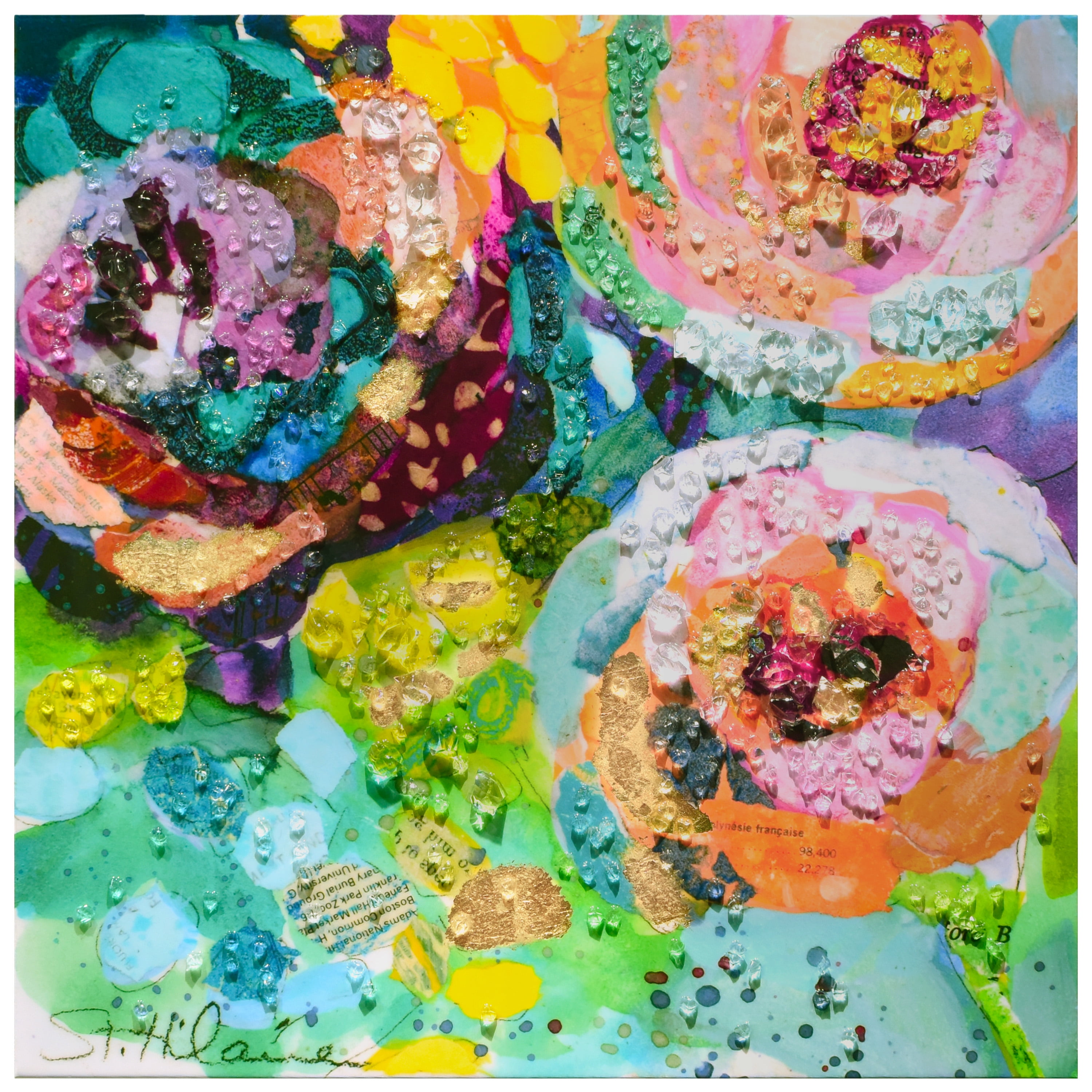 "Floral Radiance I" Crystallus Epoxy Coated Wrapped Glossy Canvas Wall ...