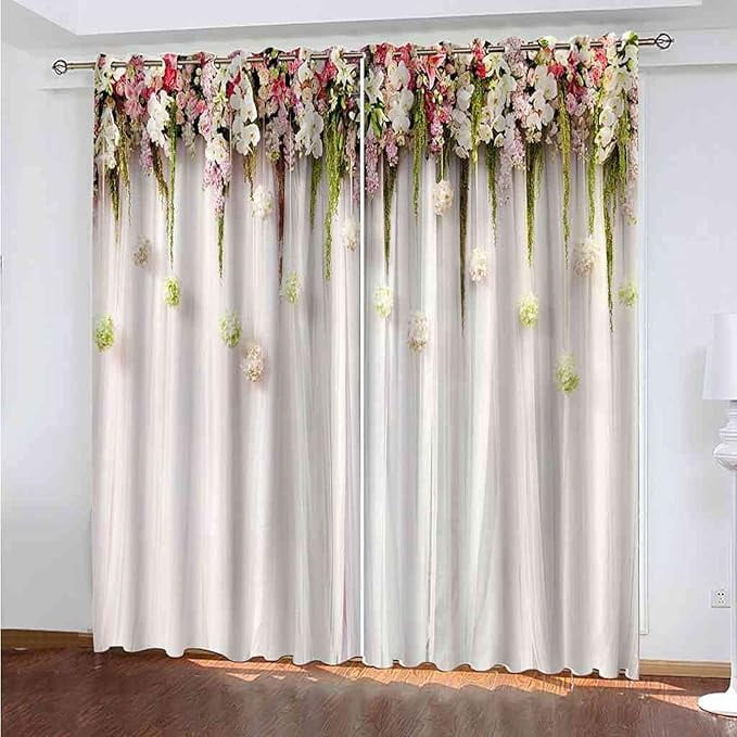 Floral And Rattan Patterns Blackout Curtains, 2 Panels Grommet Light ...