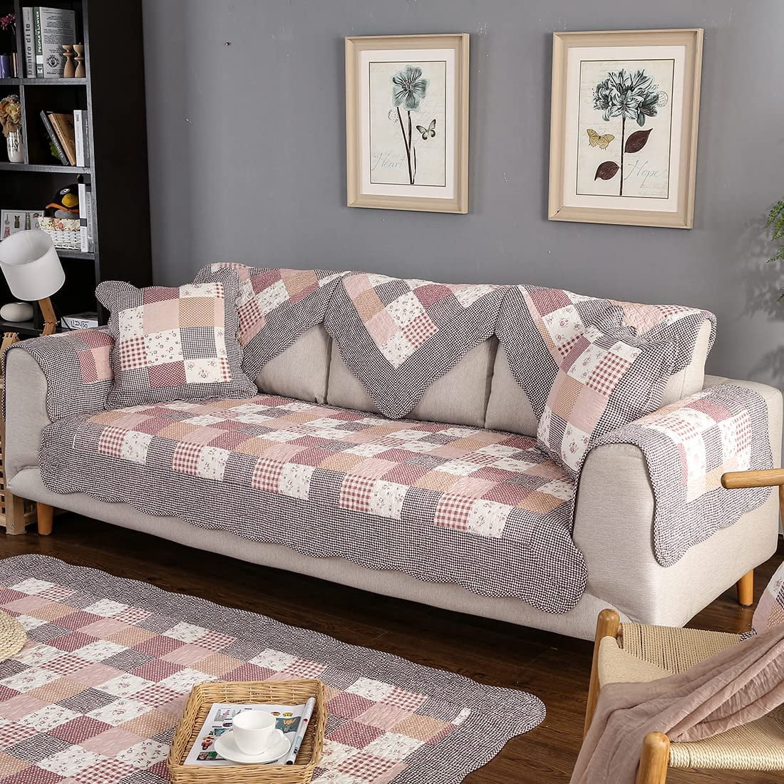 Floral Real Patchwork Sofa Couch Covers Boho Cotton Quilted Sectional ...